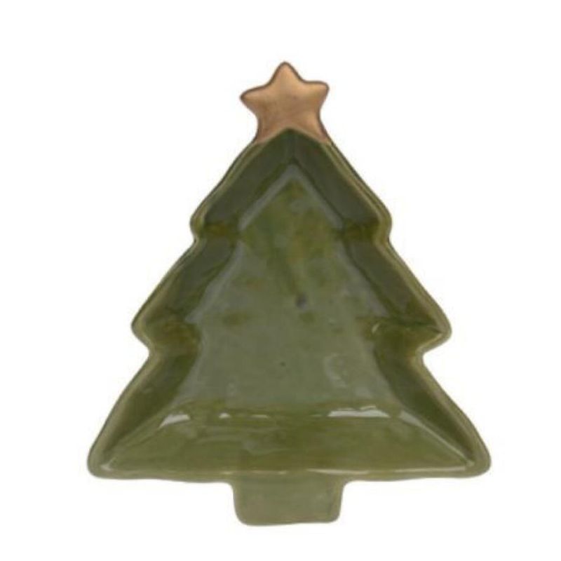 Petisqueira Árvore de Natal com Estrela em Cerâmica Verde com Dourado D ...