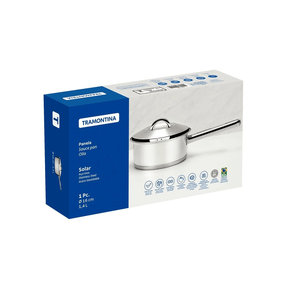 Panela Solar em Aço Inox Fundo Triplo com Tampa e Cabo 16 cm 1,4 L ...